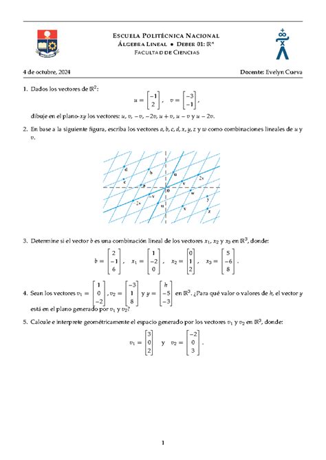 Deber 01 Algebra Lineal 202 4B ESCUELA POLITÉCNICA NACIONAL ÁLGEBRA