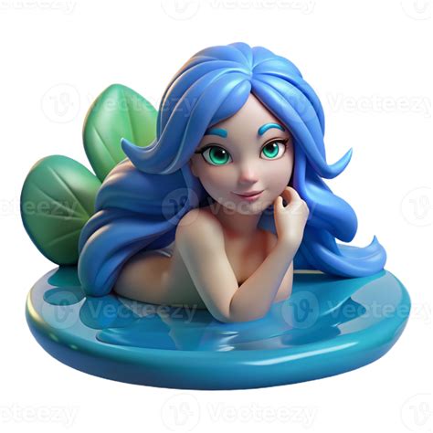 Dramatic Artistic A Graceful Water Nymph With Flowing Blue Hair And