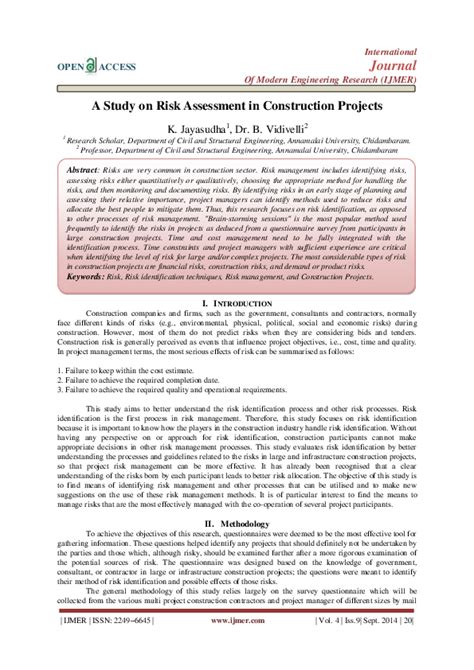 Pdf A Study On Risk Assessment In Construction Projects