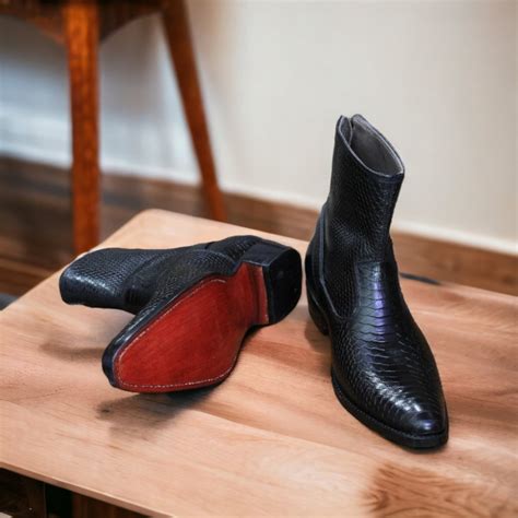 Handmade Mens Black Python Leather Boots Fashion Designer Boot Stylish
