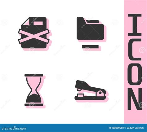 set stapler delete file document old hourglass and document folder