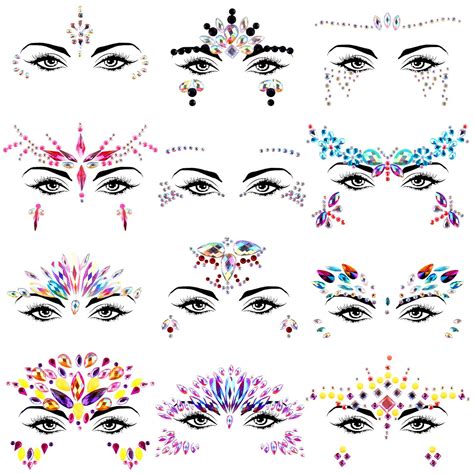 Siquk 12 Sets Face Gems Mermaid Face Jewels Rave Face