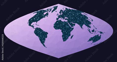 World Map With Nodes Sinusoidal Projection World Network Map Wired Globe In Sinusoidal