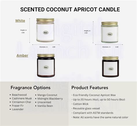 Candle Size Chart Coconut Apricot Wax Bulk Candle Guide Pdf Etsy