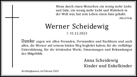 Traueranzeigen Von Werner Scheidewig Sich Erinnern De