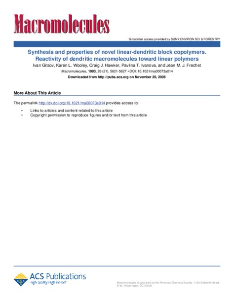 Pdf Synthesis And Properties Of Novel Linear Dendritic Block Copolymers Reactivity Of