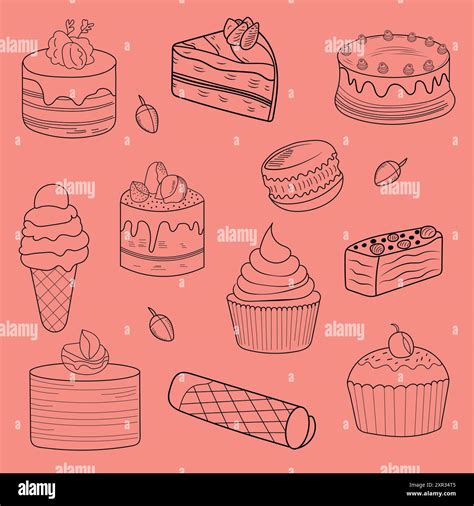 Illustration Of Different Types Of Sweets In Doodle Style Stock Vector Image Art Alamy