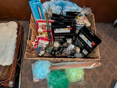 Awesome Basket With New Party Picks Fan New Shower Scrubbies Chop Sticks Candles And More