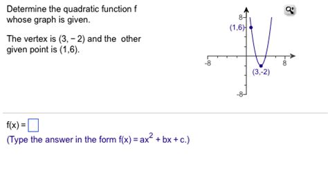 Solved Determine The Quadratic Function F Whose Graph Is Chegg