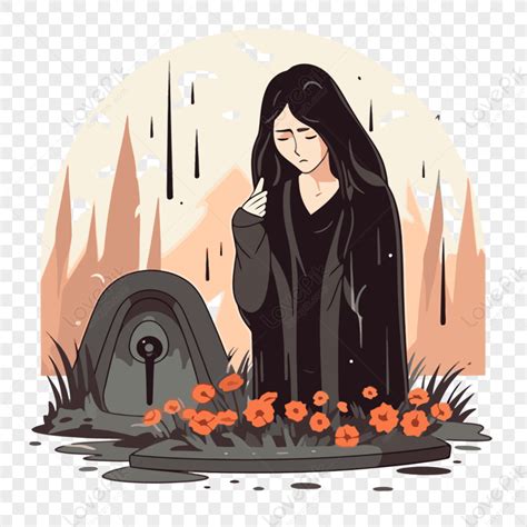 묘지 벡터 작품 만화에 꽃과 소녀 애도 클립 아트 비탄 Png 일러스트 무료 다운로드 Lovepik