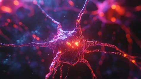 Vibrant Neuron Cell Structure Detailed Microscopic View Stock