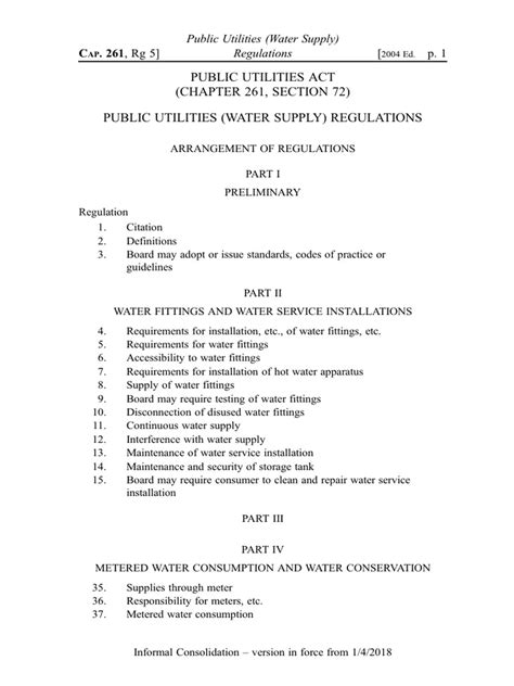 Public Utilities Water Supply Regulations Pdf Water Supply Pipe