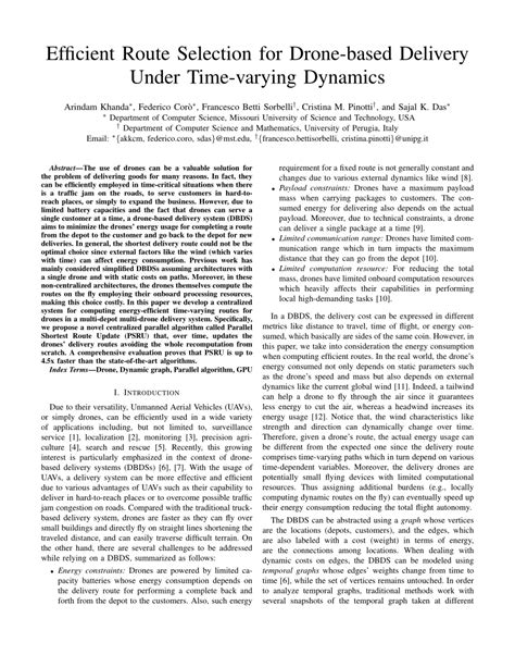 Pdf Efficient Route Selection For Drone Based Delivery Under Time