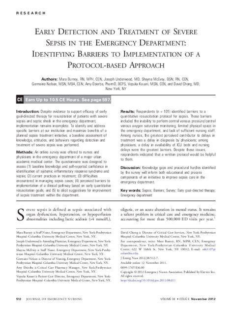Pdf Early Detection And Treatment Of Severe Sepsis In The Emergency