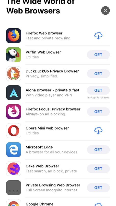 the full list on the ios store for mobile web browsers how do we get