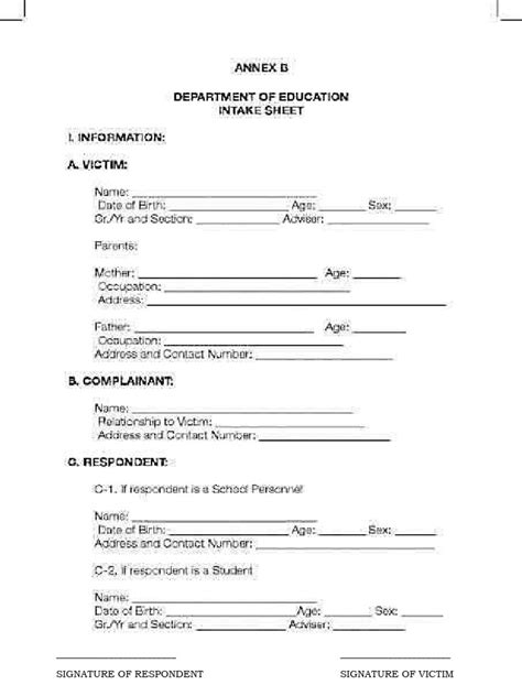 Intake Sheet Pdf