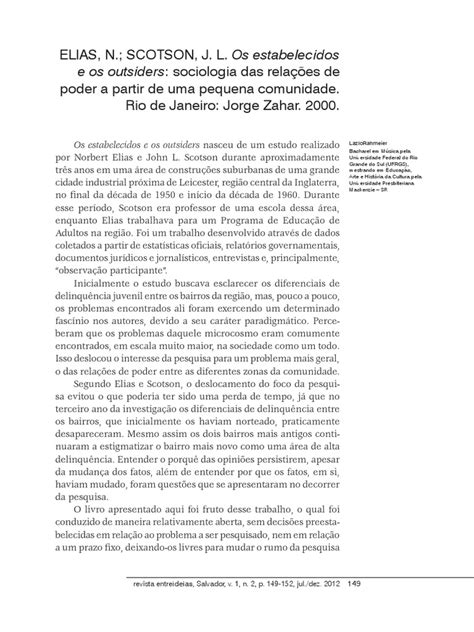 Resenha Elias Norbert Os Estabelecidos E Os Outsiders Pdf