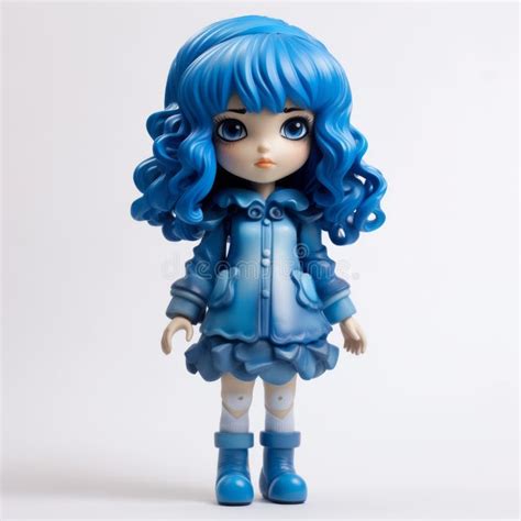 Amelia A Playful Vinyl Toy With Blue Hair And Dolly Kei Style Stock