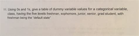solved using 0s and 1s give a table of dummy variable