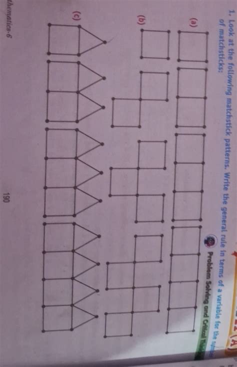 1 look at the following matchstick patterns write the general rule in t