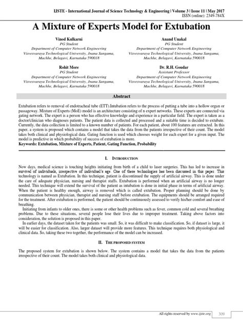 A Mixture Of Experts Model For Extubation Pdf Physician