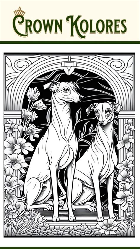 Class In Bloom Artwork Deco Coloring Web Page With Italian Greyhounds