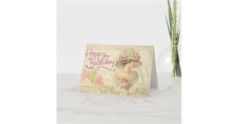 Happy Birthday Card Vintage Edwardian Lady Romance Zazzle