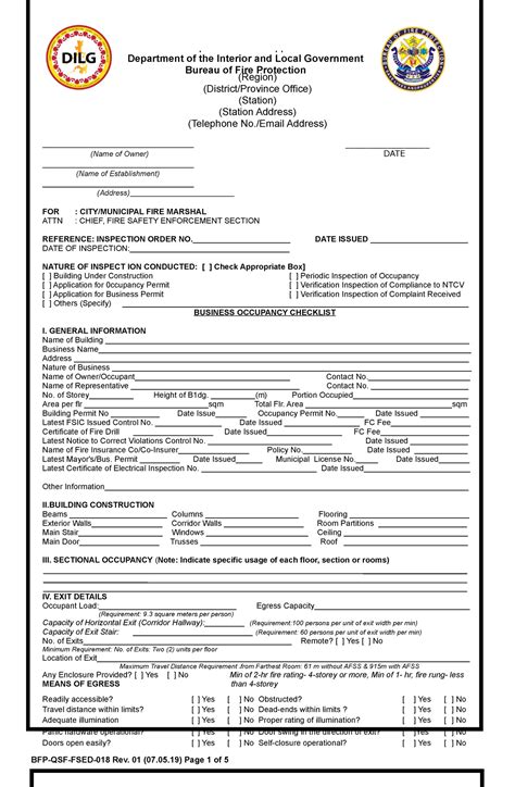Fsed 018 Checklist Business Occupancy Rev 1 Department Of The