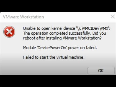 Vmware Issue Unable To Open Kernel Device Vmcidev Vmx Failed To Start The Virtual Machine