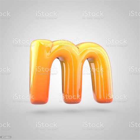 광택 있는 오렌지와 노란색 그라데이션 페인트 흰색 배경에 고립 된 알파벳 편지 M 소문자 0명에 대한 스톡 사진 및 기타 이미지