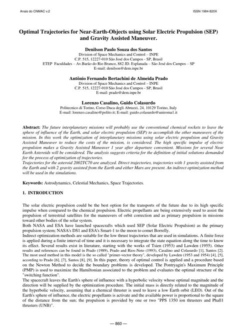 Pdf Optimal Trajectories For Near Earth Objects