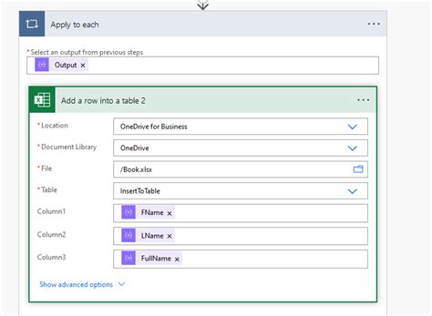 power automate how to add rows to an excel table inside a loop after