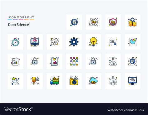 Data Science Line Filled Style Icon Pack Vector Image