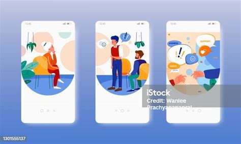 그룹 지원 사람들은 서로를 돕기 위해 모임을 가합니다 모바일 앱 화면 벡터 웹 사이트 배너 템플릿 Ui 웹 사이트 디자인 건강관리와 의술에 대한 스톡 벡터 아트 및 기타