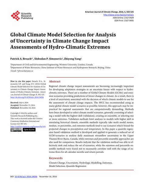 Pdf Global Climate Model Selection For Analysis Of Uncertainty In