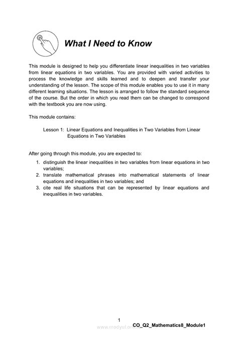 Math Quarter Module Differentiating Linear Inequalities In Two Variables From Linear