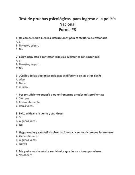 Test De Pruebas Psicológicas Para Ingreso A La Policía Nacional 3