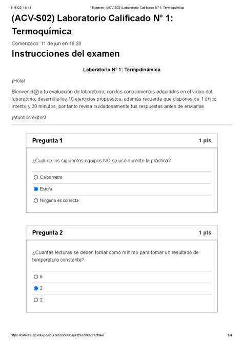 Examen ACV S02 Laboratorio Calificado N 1 Termoquímica ACV S02
