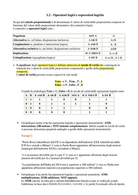 12 Gli Operatori Logici E Espressioni Booleane 1 Operatori Logici