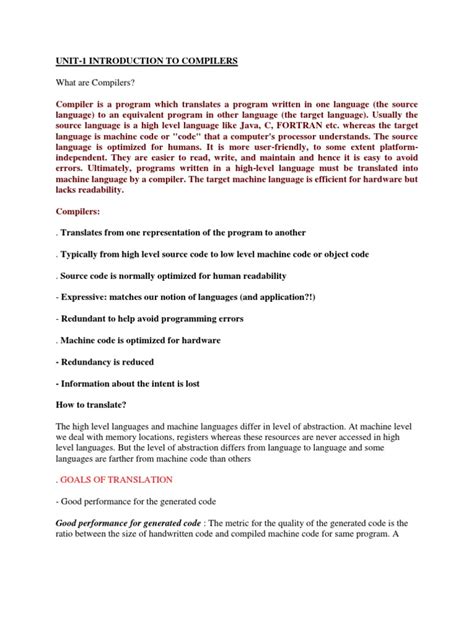 Unit-1 Introduction To Compilers: Goals of Translation | PDF | Compiler | Parsing