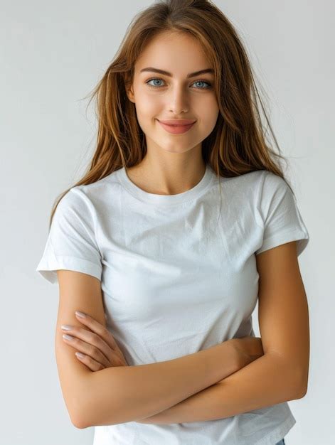 Premium Photo Woman Wearing White Tshirt Mockup Created With