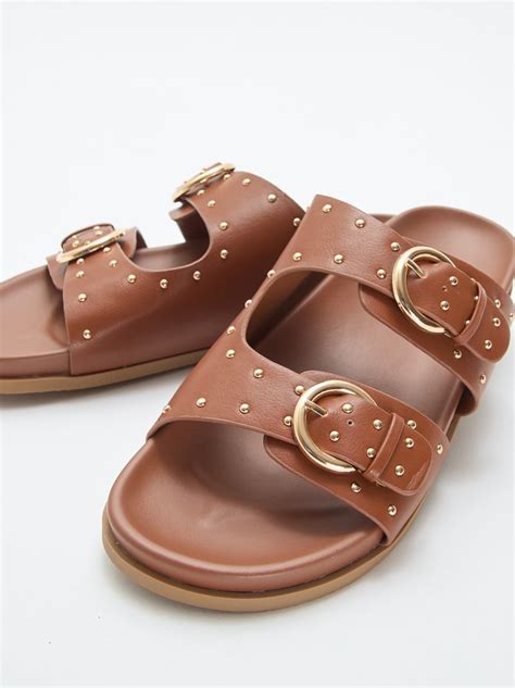 Mules Avec Brides à Boucle Dorée Marron Femme 1800€ Kiabi