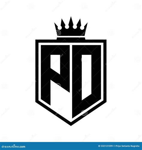 Pd Logo Monogram Bold Shield Geometric Shape With Crown Outline Black And White Style Design