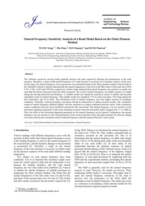 Pdf Natural Frequency Sensitivity Analysis Of A Road Model Based On