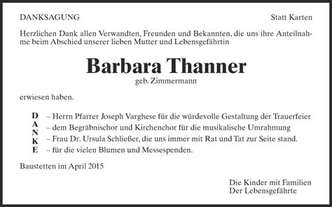 Traueranzeigen Von Barbara Thanner Schwaebischede Trauerportal