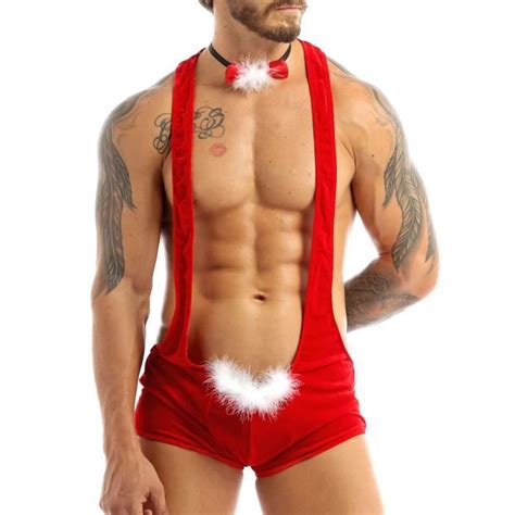Iixpin Déguisement Père Noël Sexy Homme Combinaison Lingerie Ensemble