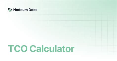 Tco Calculator Nodeum Docs