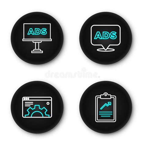 Set Line Clipboard With Graph Chart Browser Setting Advertising And Icon Vector Stock