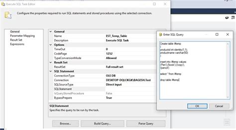 microsoft business intelligence using temp table in ssis package
