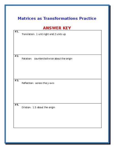 Matrices As Geometric Transformations Practice Editable Tpt